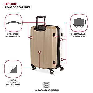 SwissGear Duet Hardside Expandable Luggage with Spinner Wheels, Ivory/Taupe, Checked-Medium 24-Inch