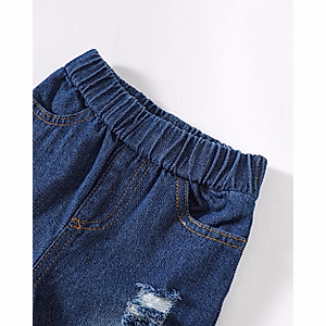 SODLON Baby Girl Clothes 12 18 Months Infant Winter Clothing 18 Months Girl Clothes Fall Toddler 12 Month Girls Clothes Ruffle Striped Top Ripped Denim Pants Jeans Outfits Sets for Girls Blue