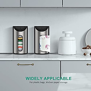 Plastic Bag Holder, Grocery Bag Holder and Dispenser for Plastic Bags,Wall Mount Bag Saver,Kitchen Trash Bag Organizer,Fingerprint Resistant,Brushed Stainless Steel,Matte Silver