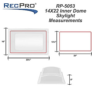 RecPro RV Skylight Inner Dome with Clear Window | 14" x 22" Universal Inner Skylight