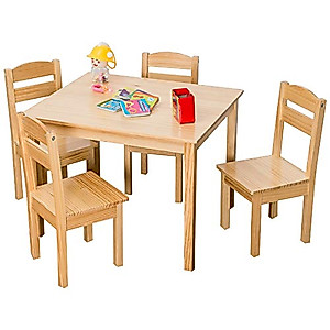 HONEY JOY Kids Wooden Table and Chair Set, 5-Piece Kiddy Sized Activity Table and Chair Set for Crafts Art, Toddler Playroom Furniture Set for Kids Ages 4-8(Natural)