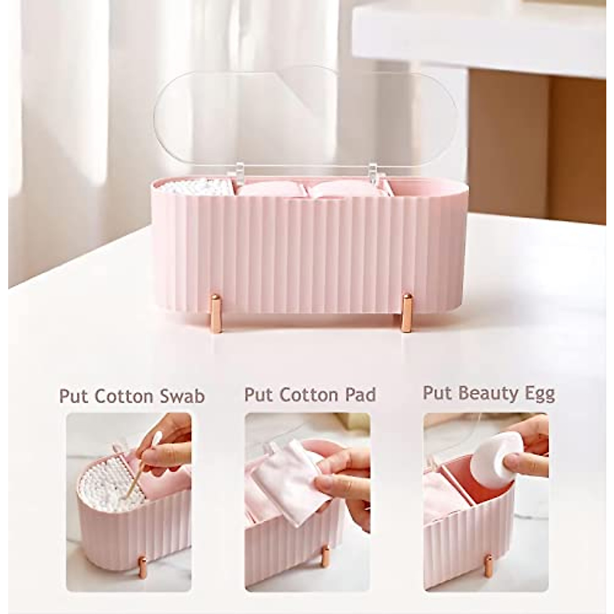 Qtip Holder Qtip Dispenser , Makeup, Cotton Ball , Cotton Swab ,Vanity Organizers Snd Storage Box storage 1 Piece With 50 pink
