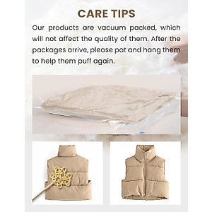 UANEO Cropped Puffer Vest Women Zip Up Stand Collar Sleeveless Padded Crop Puffy Vests (Khaki-S)