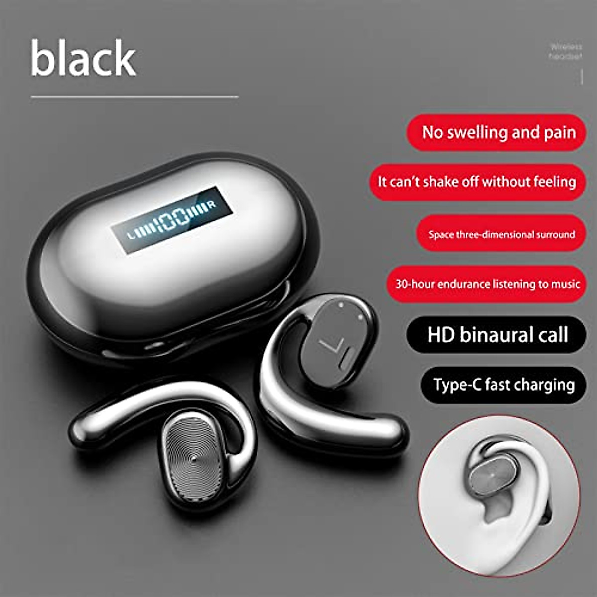 pstuiky Over-Ear High-Fidelity Stereo Sound Quality Digital Display Wireless Bluetooth 5.3 Headset Intelligent Noise Reduction, Waterproof Hd Call Headphone for Sports Office (Black)