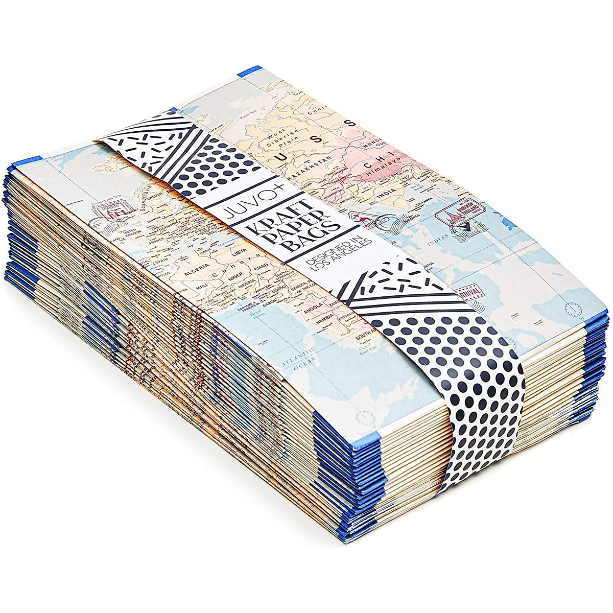 BLUE PANDA 36 Pack World Map Travel Favor Bags with Stickers Gift Bag for Travel Themed Party Decorations - Birthday Baby Shower Goodie Bags for Kids (8.7 x 5.15 In) - Travel Theme Party Favors