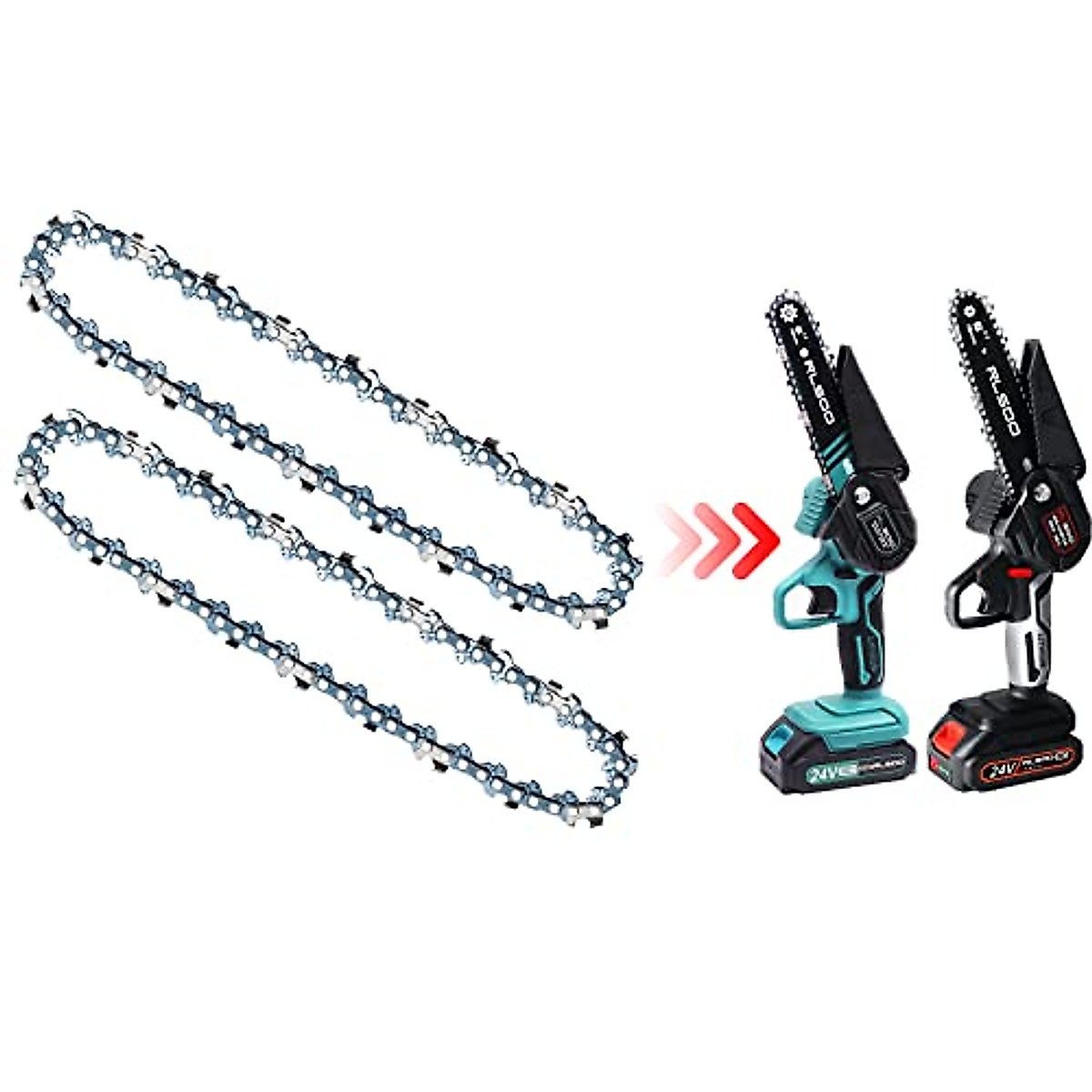 RLSOO Mini Chainsaw Chain Replacement 6 Inch for Cordless Electric Chainsaw Blade 6 Inch Handheld Chain Saw Pruning Shears for Tree Branches, Courtyard, Household and Garden (Only 2*Chains)