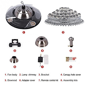 Clody 42'' Crystal Fandelier Ceiling Fan with Lights, Modern Chandelier Ceiling Fans with 3 Color LED Panel 6 Speed Quiet Motor Retractable and Reversible Blades Fan for Indoor