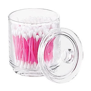 mDesign Glass Apothecary Storage Canister Holder Jar for Bathroom Vanity Cabinet or Counter Organization - Holds Cotton Swabs, Bath Salts, Makeup, Hair Accessories - Joli Collection - Clear