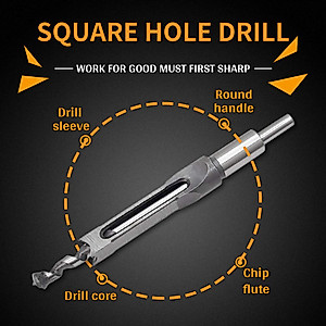 ChgImposs 16MM Woodworking Square Hole Drill Bit, Alloy Steel Wood Hole Saw Mortising Chisel Bit with Twist Drill, DIY Woodworking Countersink Bit Woodworker Hole Drilling Tool