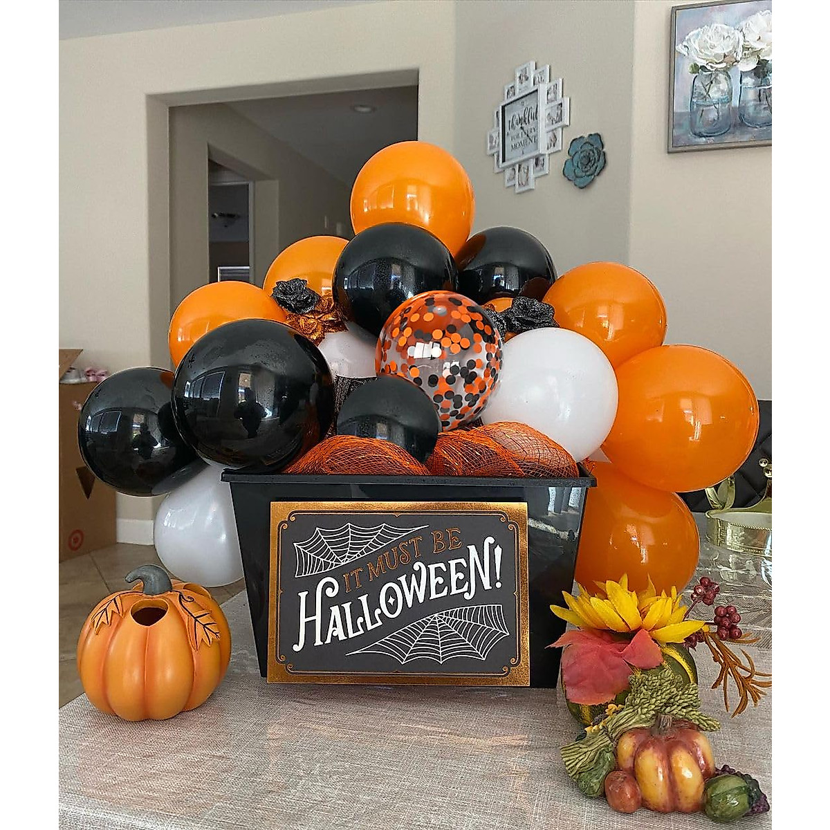 Halloween Balloons Black Orange Balloons Set, 50Pcs 12inch Black White Orange Confetti Latex Balloons Halloween Balloons for Halloween Celebration Party Bar Anniversary Graduation Decoration