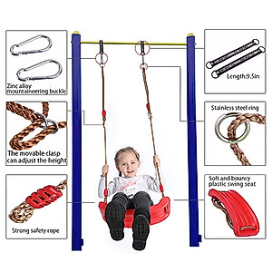 Plastic Swing Seat,Kids Swing Seat with 6.6ft Adjustable Rope and 2 Carabiners,Red Swings Pro with Non Slip Tape for Backyard Playground Indoor Outdoor