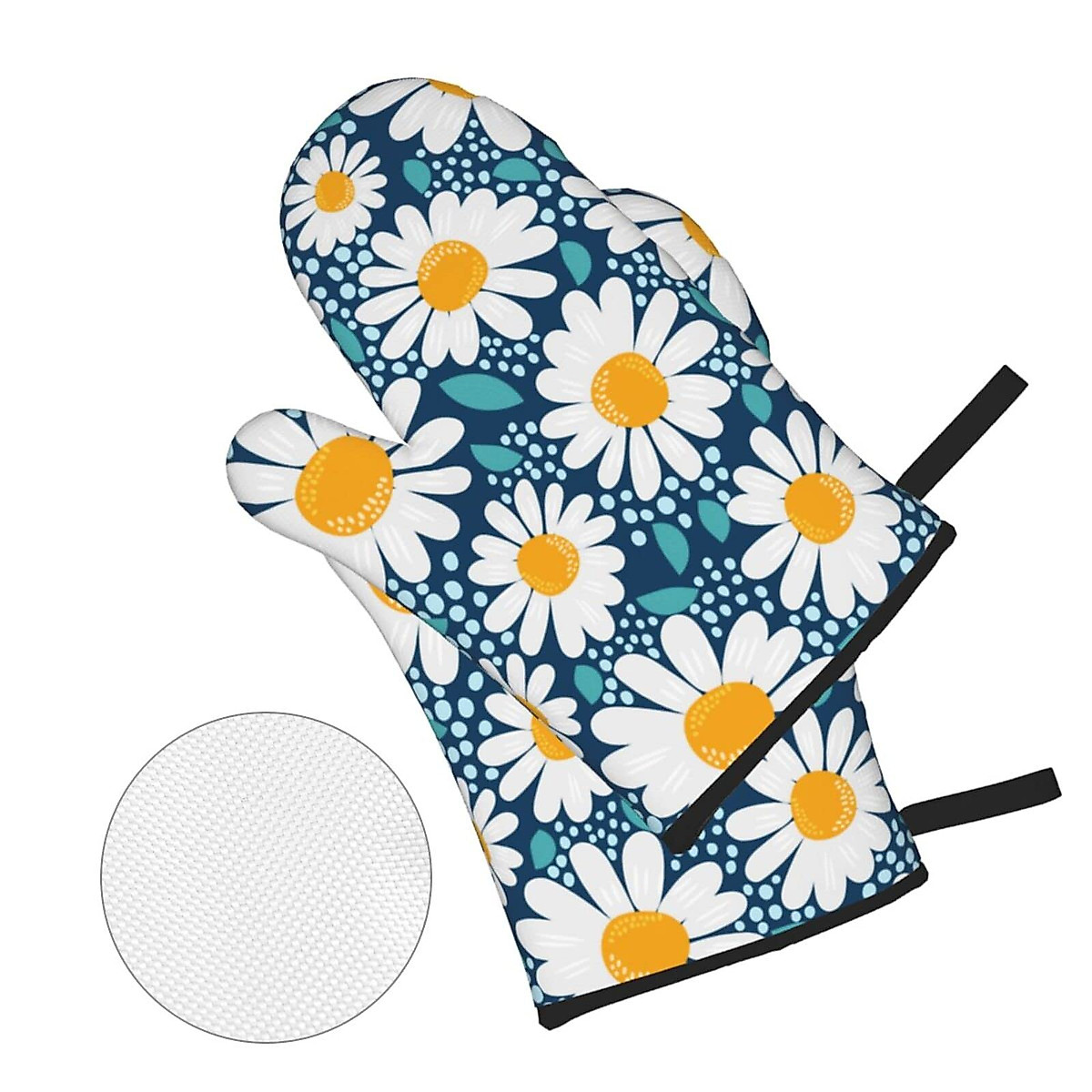 Oven Mitts and Pot Holders Sets of 4 High Heat Resistant Daisy Flowers Oven Mitts with Oven Gloves and Hot Pads Potholders for Kitchen Baking Cooking BBQ Non-Slip Cooking Mitts