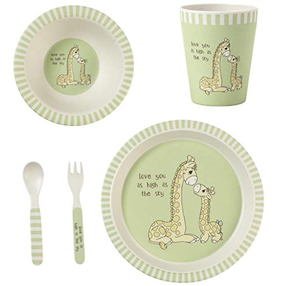 Precious Moments Love You As High As The Sky Giraffe Toddler Mealtime Feeding Set, Dinnerware, Green