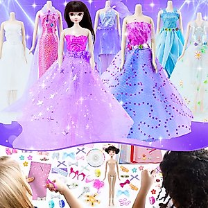 Mefine Fashion Designer Kits for Girls - DIY Doll Clothes Sewing Kit for Kids with Fashion Design Sketchbook Creativity DIY Arts & Crafts Kit Learning Toys Teen Girls Kids Birthday Gift Ages 8-10
