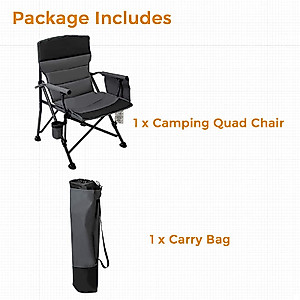 Pacific Pass Heavy Duty Padded Chair w/ Built-In Storage and Cup Holder, Includes Bag - Polyester, Black
