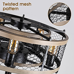 MADSHNE 20'' Caged Ceiling Fans with Lights Remote Control, Small Farmhouse Ceiling Fans with Light, Black Rustic Bladeless Ceiling Fans for Bedroom Kitchen