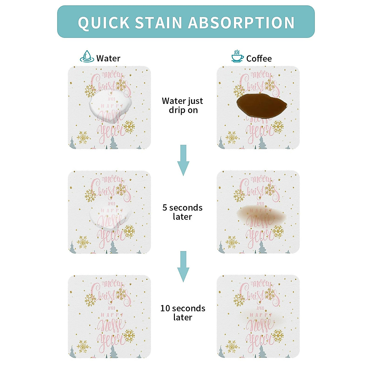 Coffee Mat for Counter,Merry Christmas Happy New Year Pink Snowman Gold Snowflake Absorbent Hide Stain Coffee Bar Mat,Non-slip Coffee Bar Accessories Kitchen Drying Mat Fit Under Coffee Maker