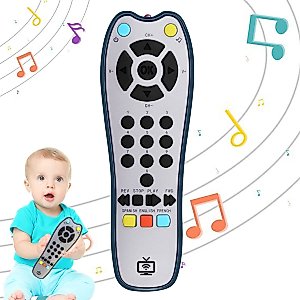 LKNUIYIE Kids Realistic TV Remote Control with Soft Light and Sound, Early Educational Learning Remote Toy with 3 Different Language, Musical Remote Toy for 6 Months+ Toddlers Boys or Girls