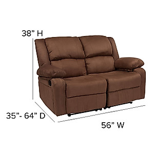 EMMA + OLIVER Brown LeatherSoft Loveseat with Two Built-in Recliners