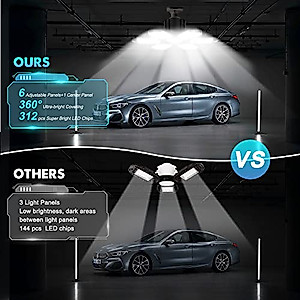 150W 15000LM Super Bright LED Light Bulb, Deformable Garage Ceiling Light with 6 Adjustable Panels, 6000k Daylight Garage Light Fixture, E26/E27 Screw in Garage Light Bulbs for Workshop Basement