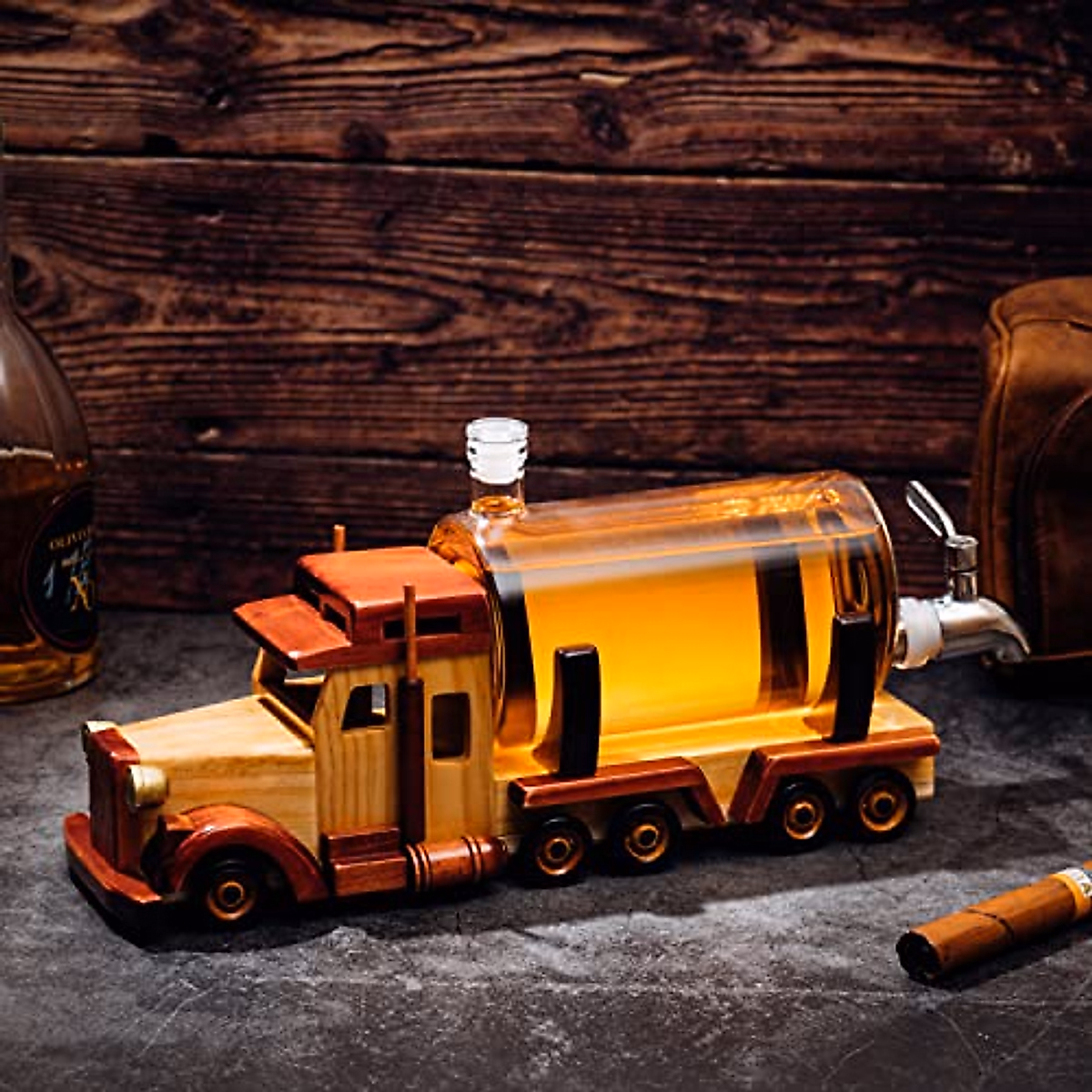 Truck Wine & Whiskey Decanter for Wine Bourbon Scotch or Whiskey Fathers Trucker Gift 1000ml 18"L by The Wine Savant - Trucker Gifts, Truck Driver Gifts, Truck Figurine for Home Bar