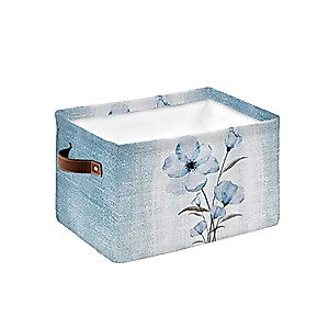 Vintage Botanical Storage Basket Waterproof Cube Storage Bin Organizer with Handles, Rustic Blue Ombre Spring Floral Collapsible Storage Cubes Bins for Clothes Books Toys 15"x11"x9.5", 1 Pcs