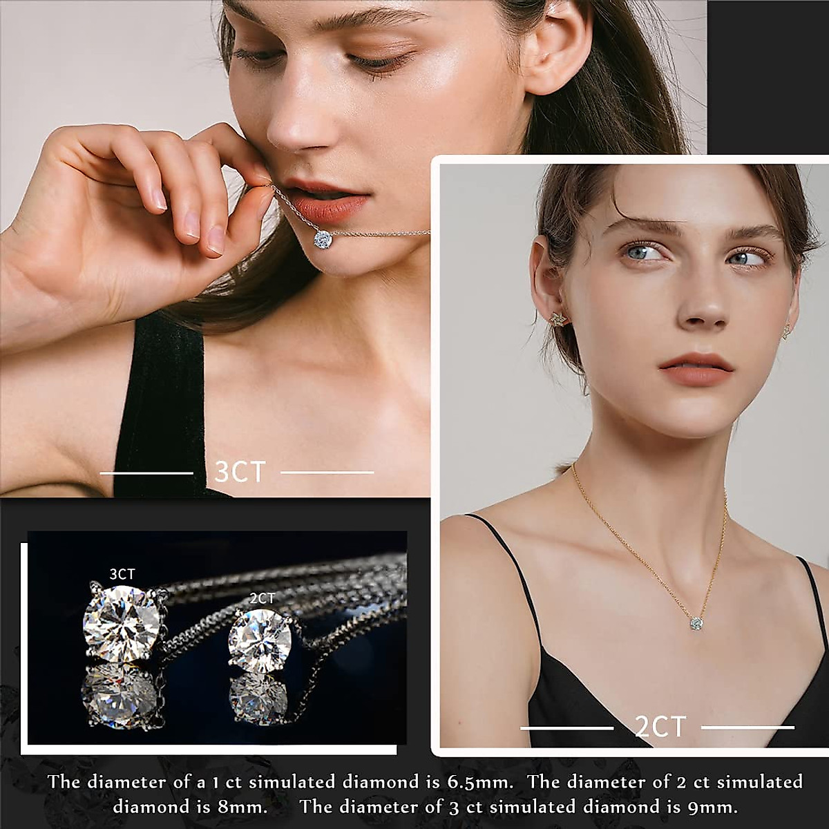 Raneecoco STUNNING FLAME 18K White Gold Plated Sterling Silver Cubic Zirconia Necklace for Women | 1 ct Simulated Diamond | Round CZ Solitaire Dainty Pendant Necklace, 40+5cm Chain