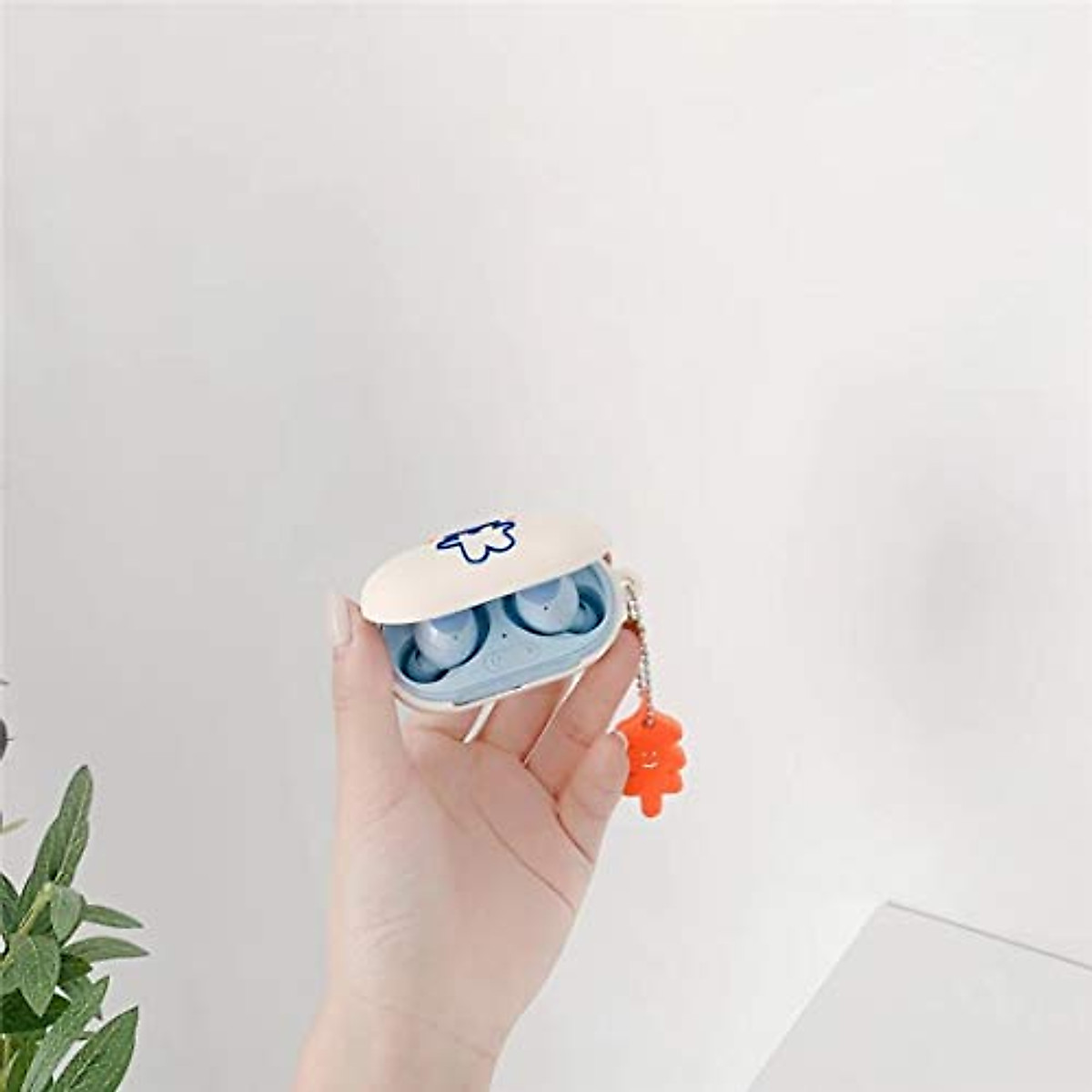 VARWANEO Silicone Case Cover for Galaxy Buds 2019/Galaxy Buds Plus 2020, Full Body Protections with Carabiner/Ring, Anti-Lost & Shockproof Soft Skin for Samsung Galaxy Buds/Buds Plus (White Brunch)