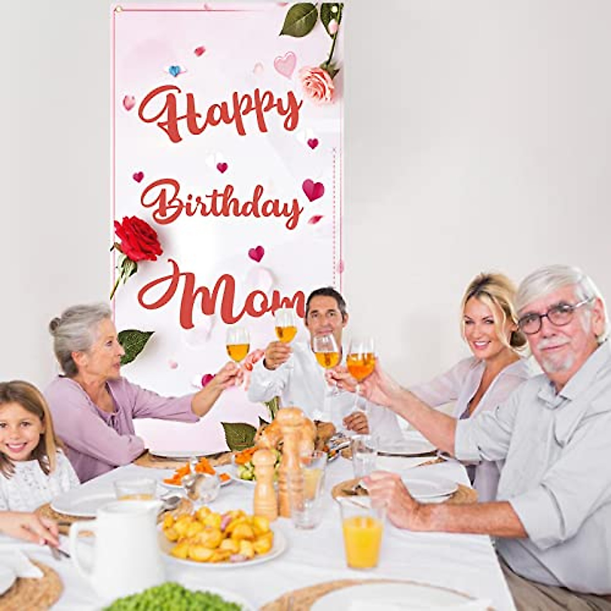 Labakita Happy Birthday Mom Door Banner, Mom/Women Birthday Decorations, Women Birthday Door Banner, Happy Birthday Backdrops for Women