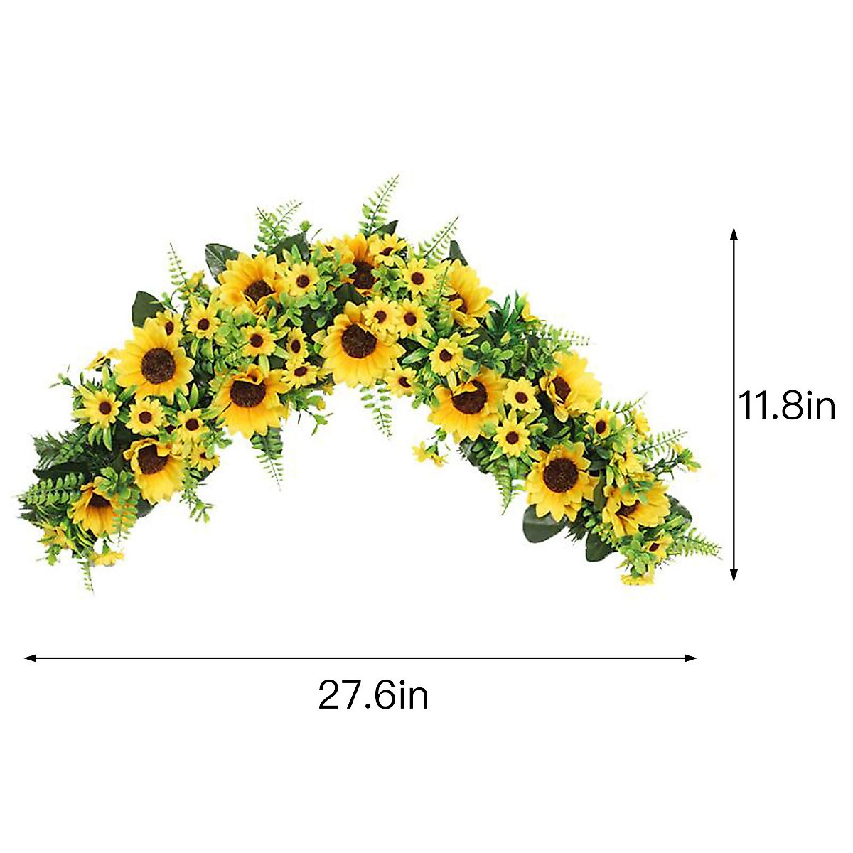 MGQ Artificial Sunflower Swag,27.6 Inch Rustic Artificial Floral Swag Decorative Swag with Sunflowers Green Leaves,Wedding Arch Flowers,Handmade Garland,Front Door Hanging Wreath for Home Garden Decor