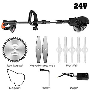 Cordless Weed Eater Grass Trimmer, 24V Foldable Cordless String Grass Trimmer, Electric Weed Brush Cutter, Adjustable Machine Head, for Lawn, Yard, Garden, Bush Trimming & Pruning (Black)
