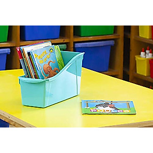 Storex Large Book Bin, Interlocking Plastic Organizer for Home, Office and Classroom, Teal, 6-Pack (71107A06C)