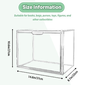 Cutora 2 PACK Clear Book Storage Organizer Stackable Acrylic Book Display Box with Magnetic Door for Bookshelf Easy Assemble Bookcase Containers Display case for Comics Toys Handbags Shoes Purses