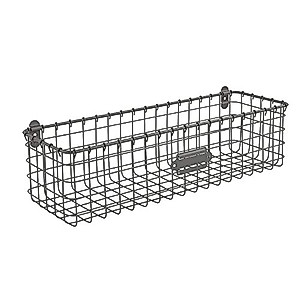 Spectrum Diversified Vintage Basket, Rustic Farmhouse Kitchen Cabinet & Pantry, Wall-Mounted Storage & Organization, 6x18.5x5.2 Inch (Pack of 1), Industrial Gray