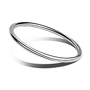 Meilanduo Solid 925 Sterling Silver 4MM Simple Plain Polished Round Circle Bangle Bracelets for Women (1x 60mm round circle bangle)