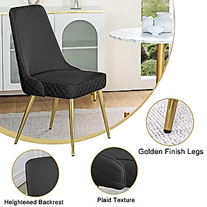 Comfy to go Dining Chairs, Velvet Dining Chairs Set of 4, Mid Century Modern Dining Room Chairs with High Back and Gold Legs(Black) Chairs Only