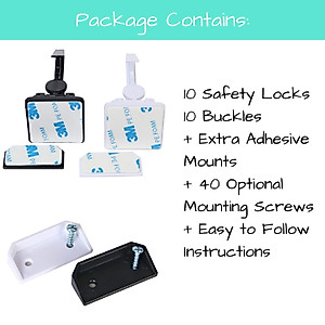 Baby Shine Child Safety Cabinet Locks and Child Proof Drawer Locks (10-Pack) - Adhesive, Invisible Baby Safety Locks for Baby Proofing Cabinets & Drawers - Easy, Damage-Free Heat Removal! (White)