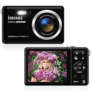 Digital Camera 1080P FHD 20MP Small Camera for Kids, with 2.8 Inch LCD Screen and 8X Digital Zoom, Rechargeable Compact Pocket Point and Shoot Camera for Girls and Boys, Teens, Beginners (Black)