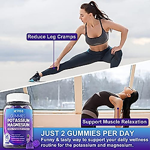 Potassium Magnesium Gummies, Sugar-Free Potassium Citrate 99mg Supplements with Magnesium Glycinate, Ashwagandha, B6 & B12 for Leg & Muscle Relaxation, Mood, Energy, Heart Health, Grape Flavor 120 Cts