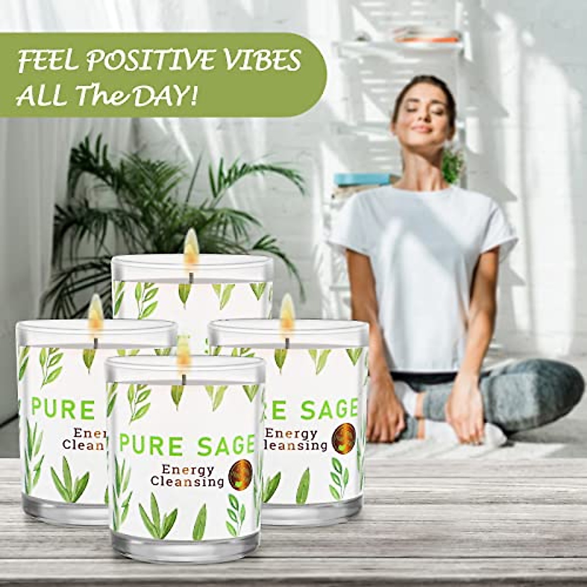 Candles, 4 Pack Sage Candles for Cleansing House Negative Energy, Alternative to Smudge Sticks, Soy Wax Sage Candles for Home Scented, Healing Candles for Meditation, Home Cleansing, Mother's Day Gift