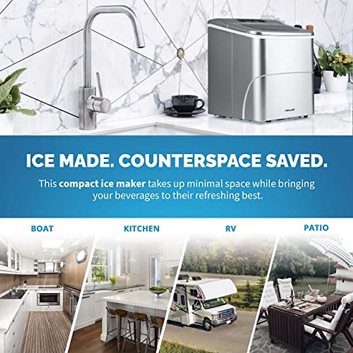 Newair 26 lbs. Countertop Ice Maker, Portable and Lightweight, Intuitive Control, Large or Small Ice Size, Easy to Clean BPA-Free Parts, Perfect for Cocktails, Scotch, Soda and More