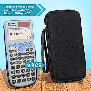 PerKoop 2 Pcs Hard Graphing Calculator Case Compatible with TI 84 Plus CE, 84 Plus, 83 Plus CE Black and Blue Calculators Storage Holder Bag Scientific Calculators Box for USB Cables Pens Ruler
