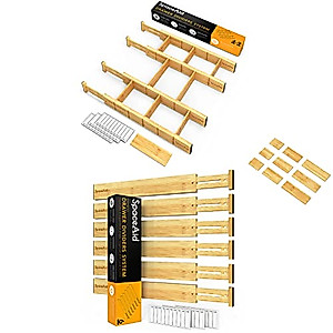 SpaceAid Bamboo Drawer Dividers with Inserts 4 Dividers with 9 Inserts (17-22 in) 6 Dividers (17-22 in) Inserts, 3 Sizes, 9 Pack