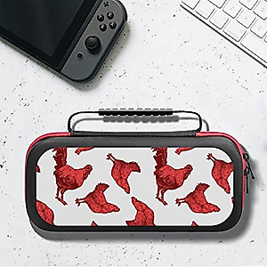 Red Hens and Cock Portable Travel Carry Case Hard Shell Pouch with Pockets Storage Bag for Switch Console Game and Slots Cards Accessories