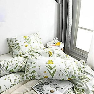 NTjinli Green Duvet Cover Full Size-Summer Flower Full Duvet Cover Set,100% Washed Microfiber Full Comforter Set,1 Duvet Cover with Zipper Closure and 2 Pillow Shams (Full)
