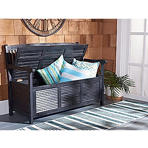 SAFAVIEH Outdoor Collection Brisbane Black Acacia Wood Storage Bench