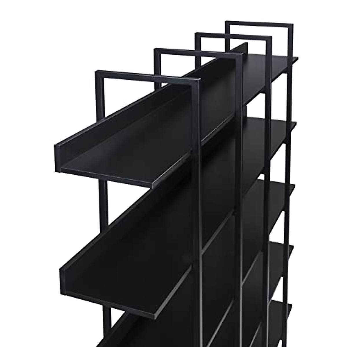 AWQM Triple Wide 5-Tier Bookshelf, Vintage Bookcases and Bookshelves with Metal Frame & Back Fence,Wall Mounted Wood Shelves Open Display Shelves for Living Room Bedroom Home Office,Black