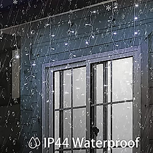 Bstge Christmas Icicle Lights Outdoor, 38.4ft LED Plug in LED String Lights with 8 Modes, Waterproof Christmas Icicle Lights for Patio, Yard, Garden Decoration (White)