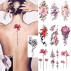 Ooopsi 10 Sheets Large Flower Temporary Tattoos - Sexy Body Tattoo Sticker for Women Girl for Arms Legs Shoulder or Back