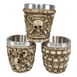 Ebros Ossuary Macabre Graveyard Piled Up Morphing Skulls And Skeleton Bones Resin Shot Glass With Stainless Steel Inner Cup Liner Skeleton Skull Shooter Drinkware Decor